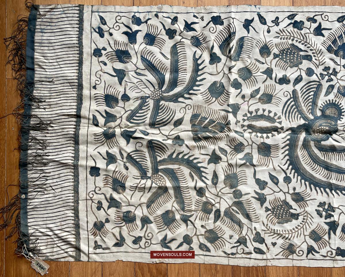 1033 Antique Java Batik Art on Silk Shawl - WOVENSOULS Antique Textiles ...