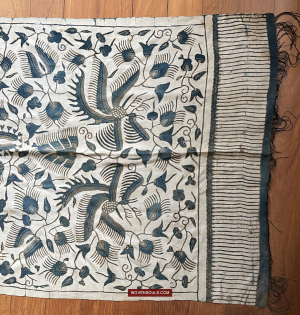 1033 Antique Java Batik Art on Silk Shawl - WOVENSOULS Antique Textiles ...