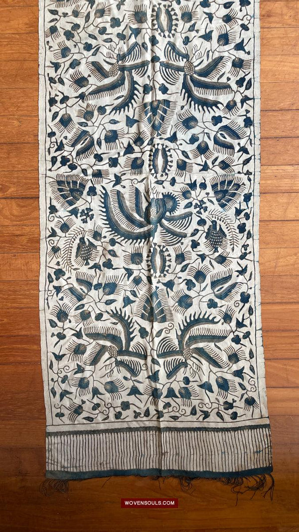 1033 Antique Java Batik Art on Silk Shawl - WOVENSOULS Antique Textiles ...