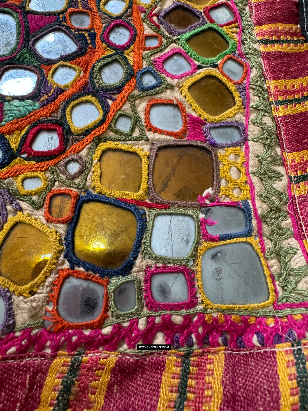 152 Pair of Old Chaaklas with Golden Mirrors - WOVENSOULS Antique ...