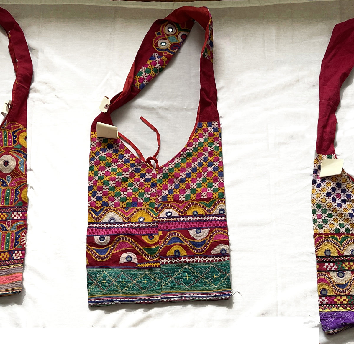 5512 SOLD Group of 3 Sling Bags made of Vintage Textile fragments ...
