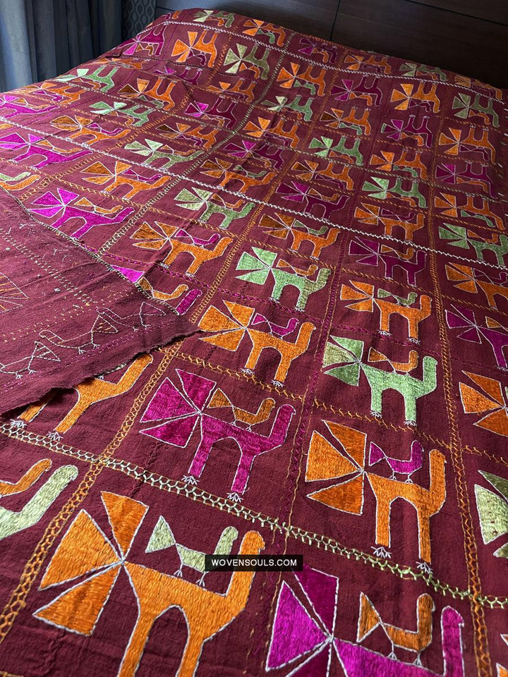 1797 Antique Rare Phulkari with Bird motif - Antique Art – WOVENSOULS ...