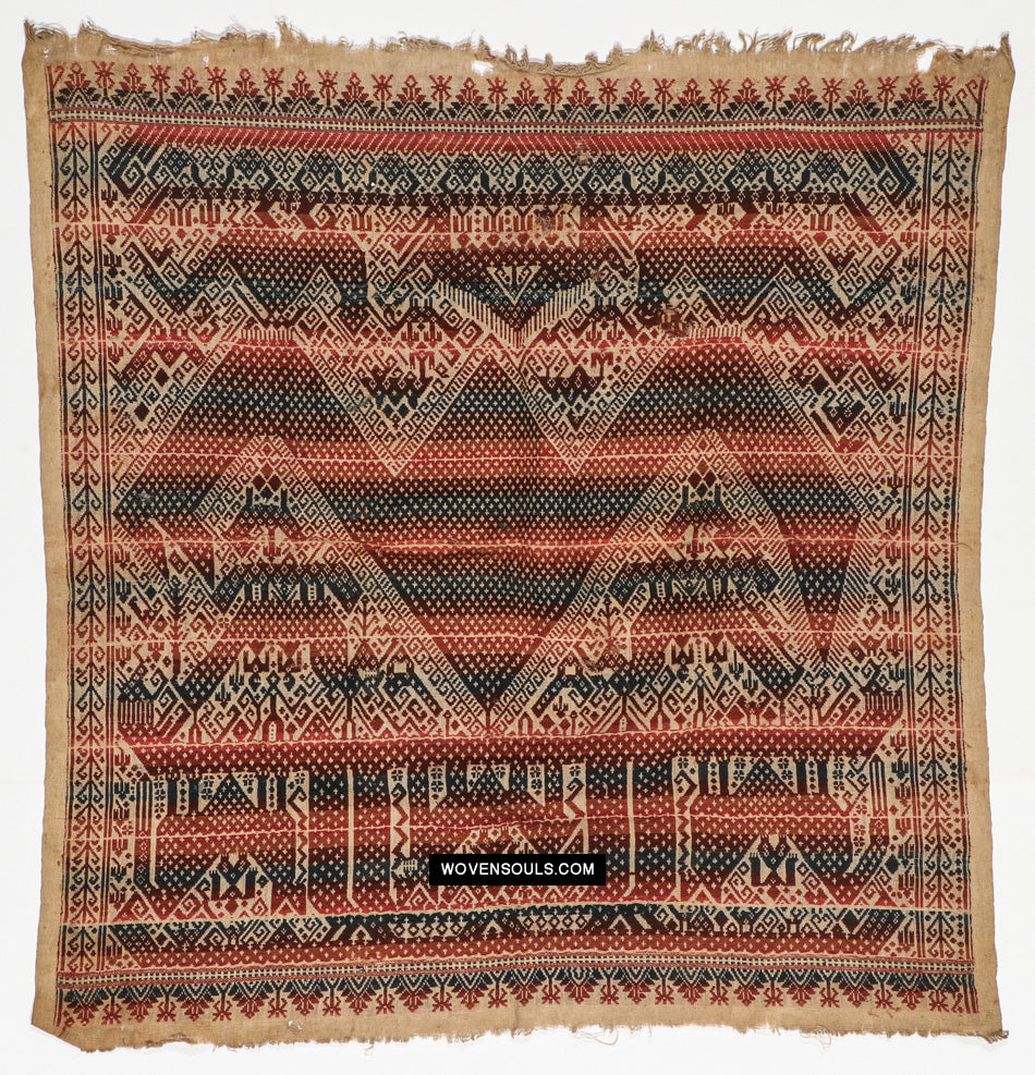 1823 Exceptional Antique Sumatra Tampan Ship Cloth with Five colors ...