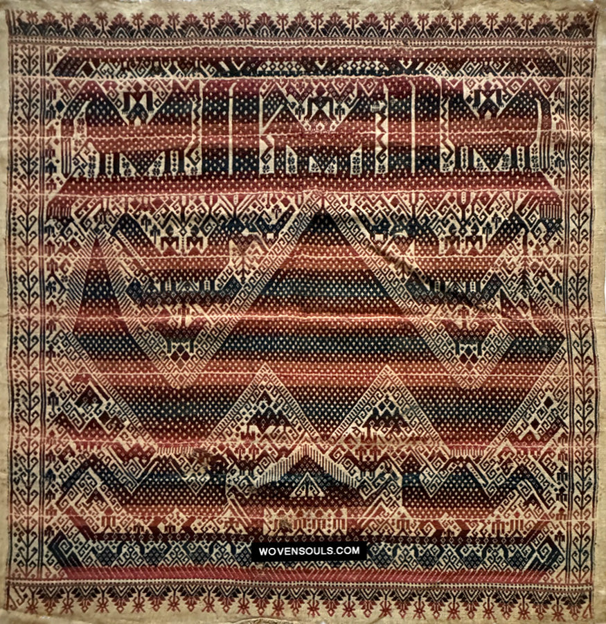1823 Exceptional Antique Sumatra Tampan Ship Cloth with Five colors ...