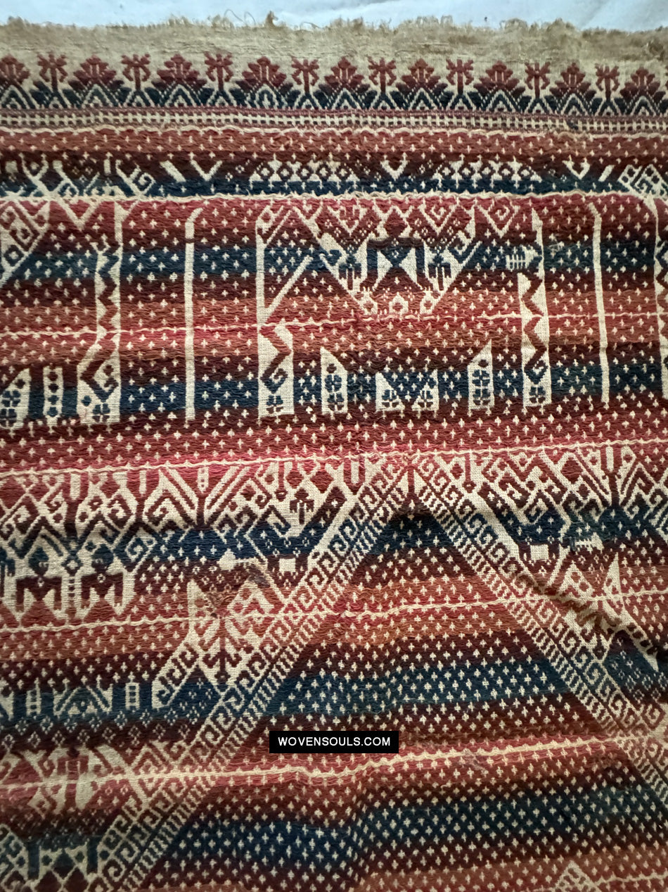 1823 Exceptional Antique Sumatra Tampan Ship Cloth with Five colors ...