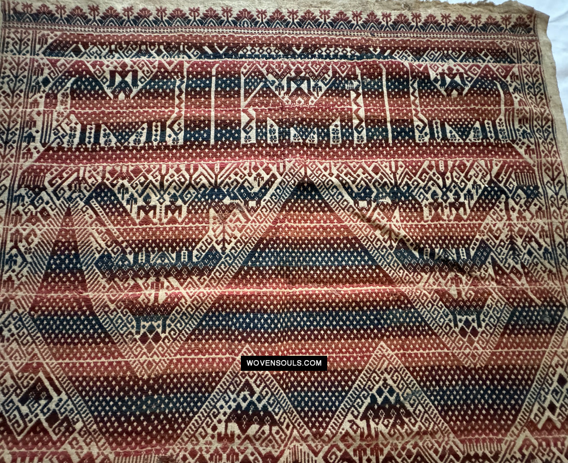 1823 Exceptional Antique Sumatra Tampan Ship Cloth with Five colors ...