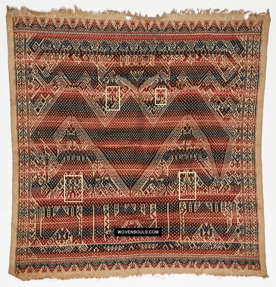 1823 Exceptional Antique Sumatra Tampan Ship Cloth with Five colors ...