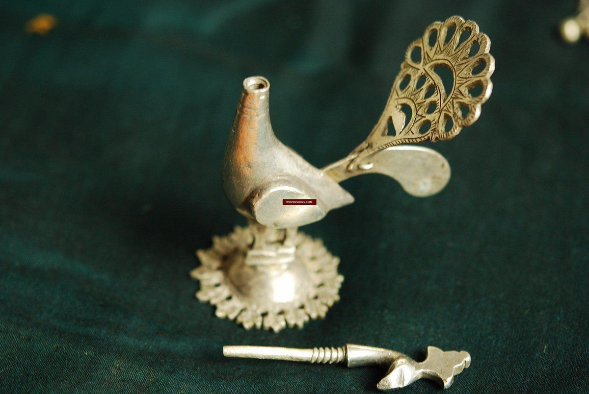 325 SOLD Old Silver Peacock Surma Box - Kohl container ornament ...