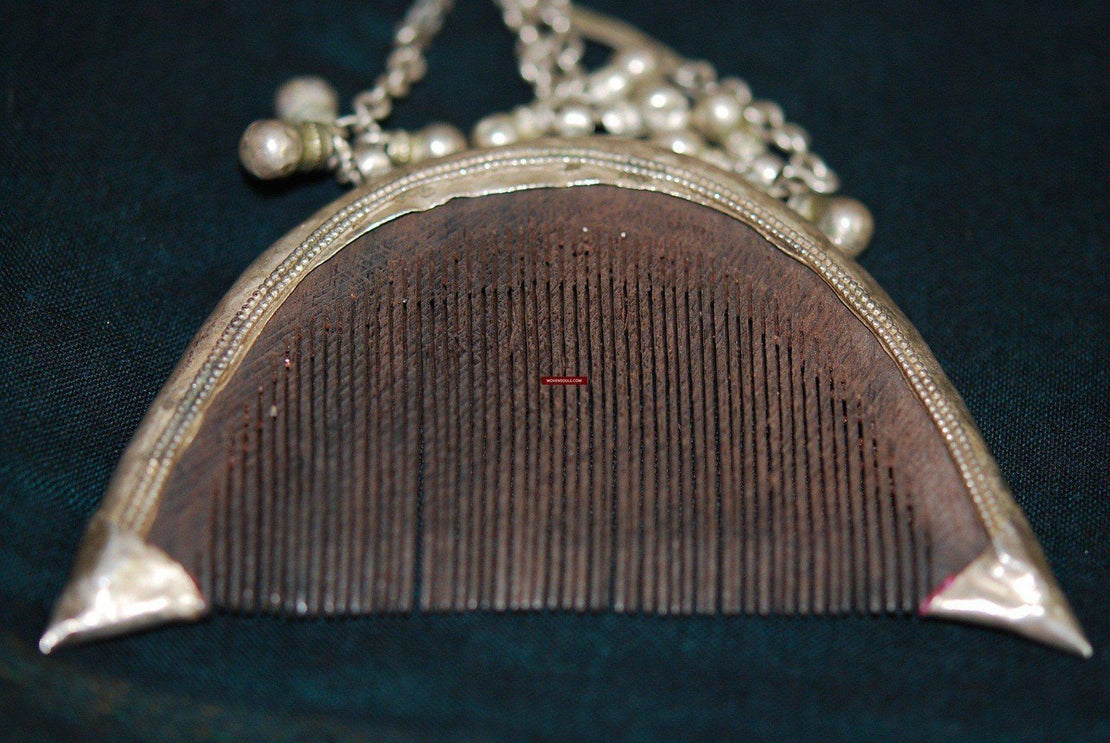 326 Old Silver-Encased Ornamental Wooden Comb - Antique Art ...