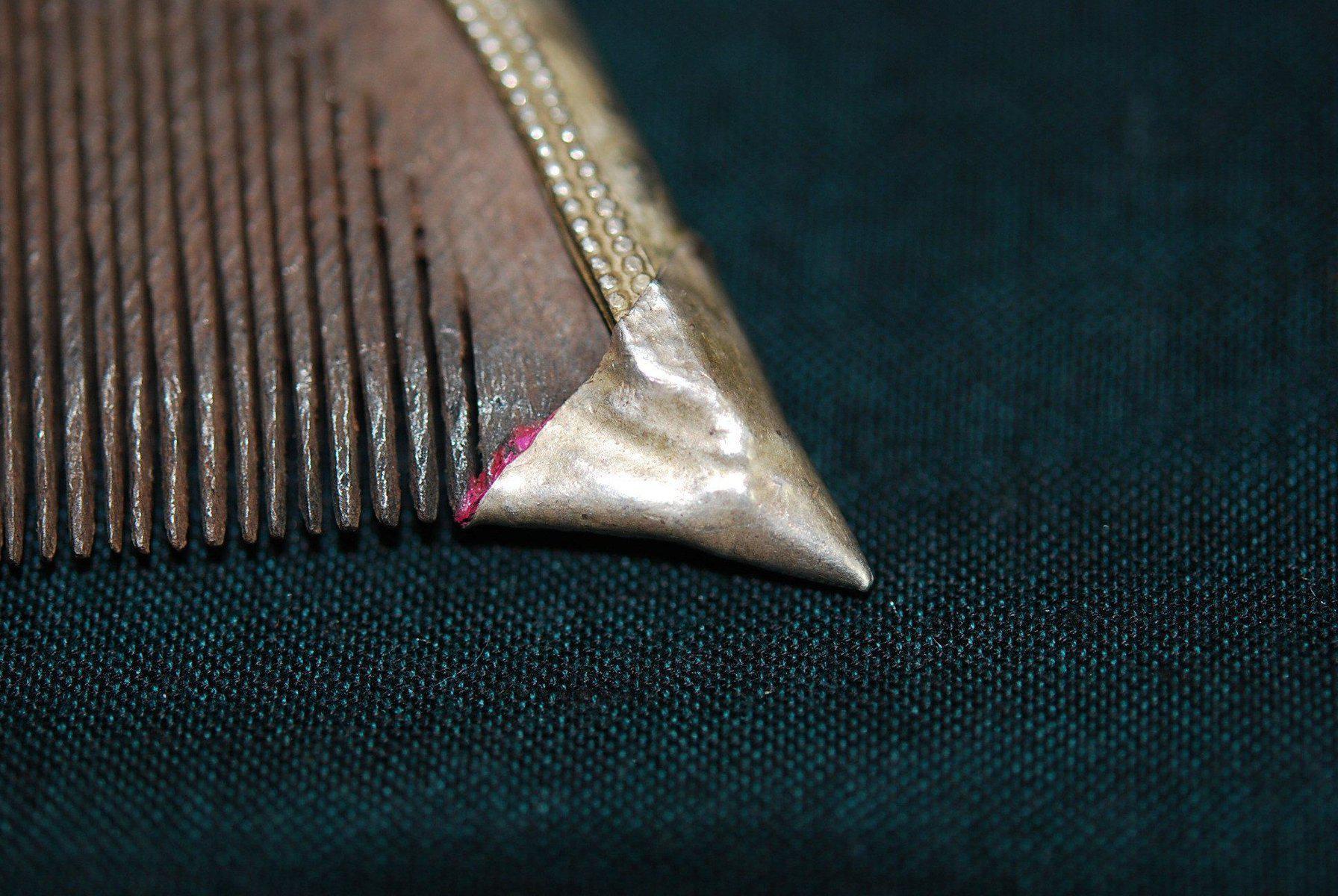 326 Old Silver-Encased Ornamental Wooden Comb - Antique Art ...