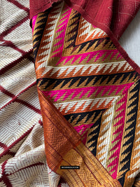 673 White Chand Bagh Lehariya Border Phulkari Indian - WOVENSOULS Antique Textiles & Art Gallery