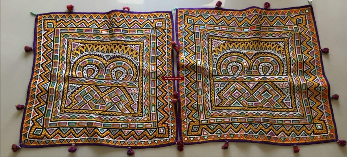 934 Vintage Pair - Rabari Embroidery Wall Decor Textile - WOVENSOULS ...