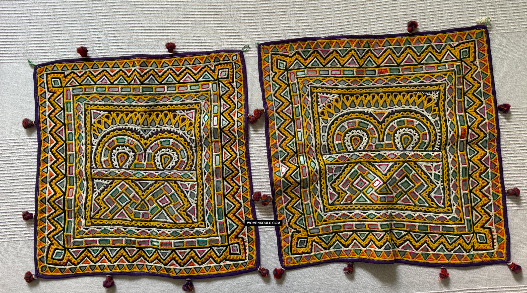 934 Vintage Pair - Rabari Embroidery Wall Decor Textile – WOVENSOULS ...
