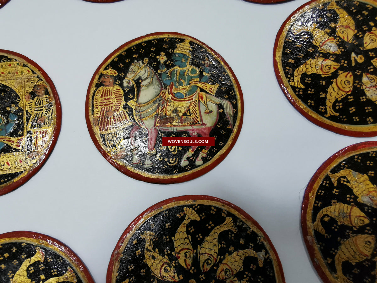 1381 Old Painted Ganjifa Playing Cards - WOVENSOULS Antique Textiles ...