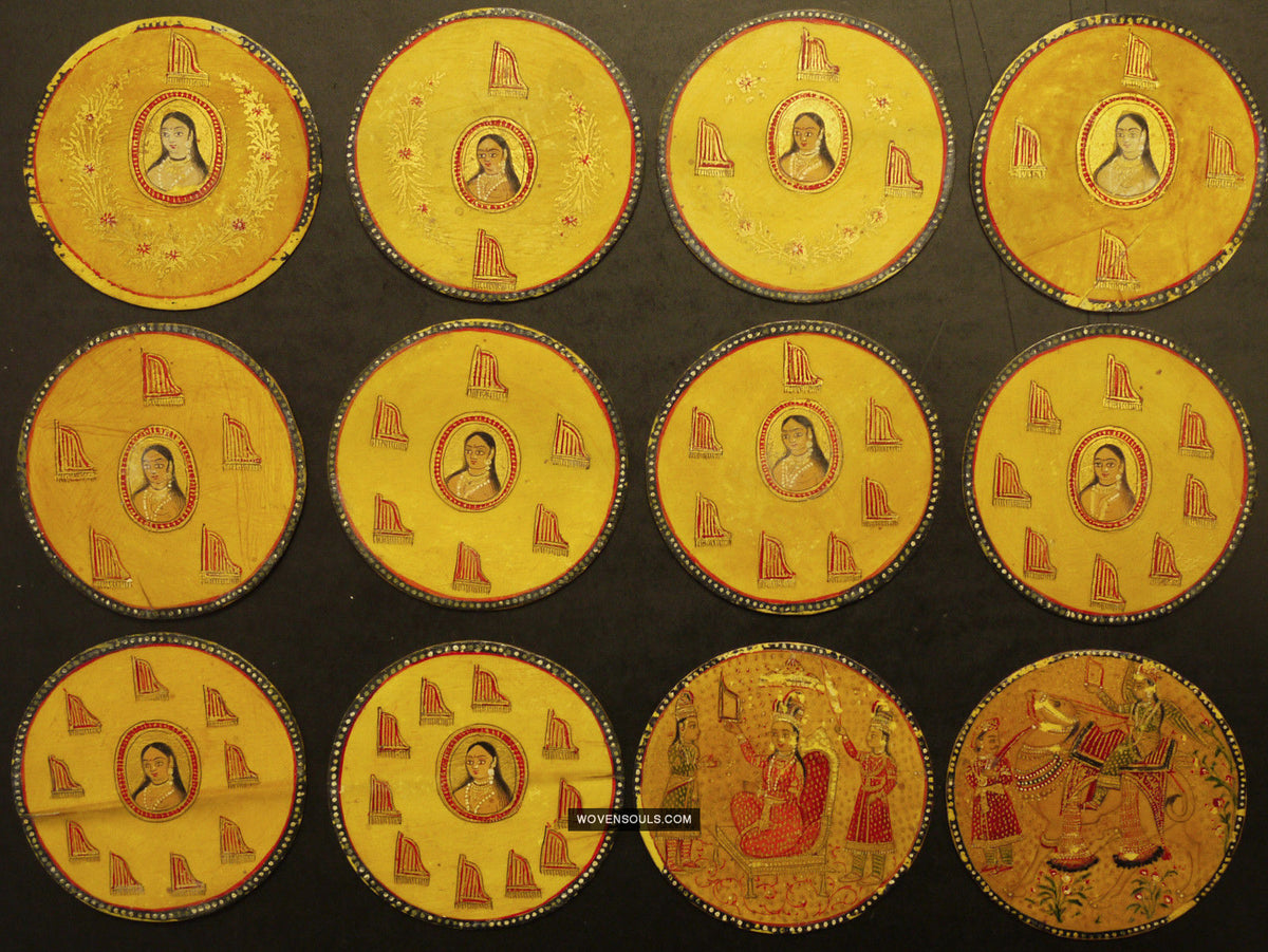 9010 Set - Indian Mughal Ganjifa Cards Art - WOVENSOULS Antique ...