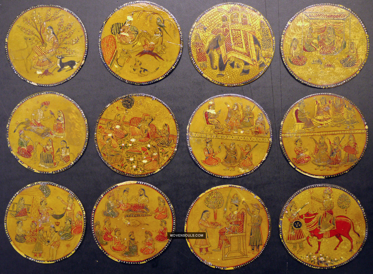 9010 Set - Indian Mughal Ganjifa Cards Art - WOVENSOULS Antique ...