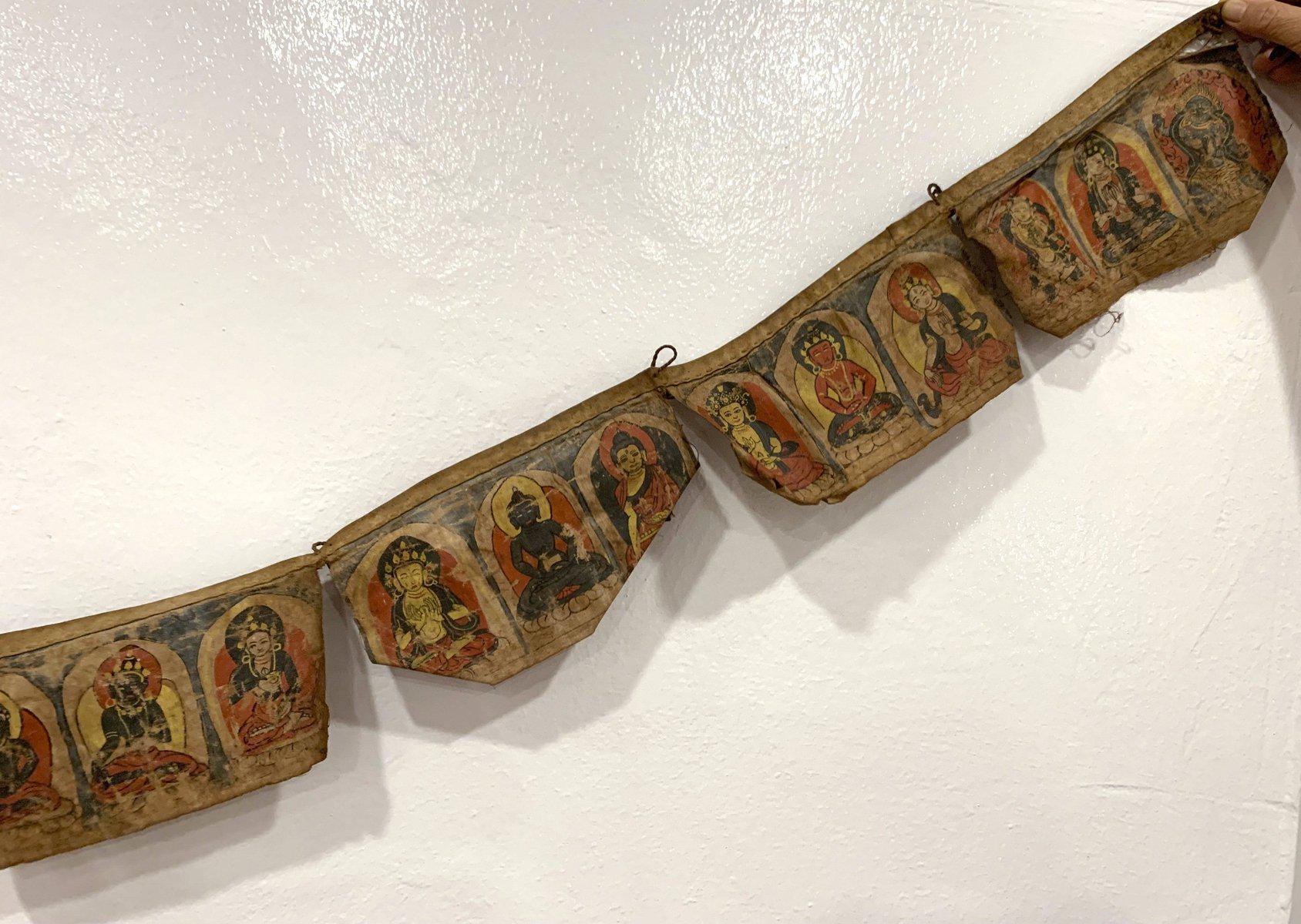 1052 Rare Antique Tibetan Buddhist Hand Painted Prayer Flag Thangka ...