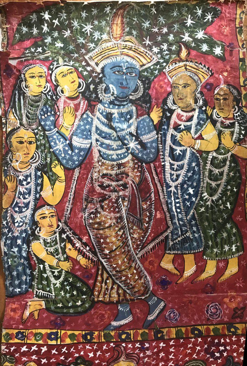 1076 SOLD Rare Old Cheriyal Painting Scroll - Krishna Leela - Indian ...