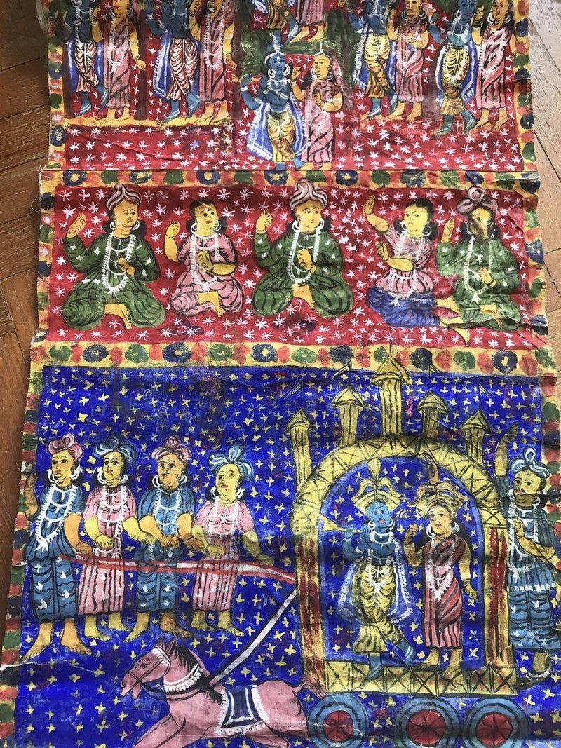 1076 SOLD Rare Old Cheriyal Painting Scroll - Krishna Leela - Indian ...