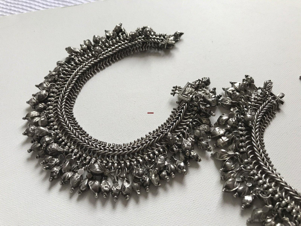 1201 SOLD Old Silver Anklets Payal Jewelry - WOVENSOULS Antique ...