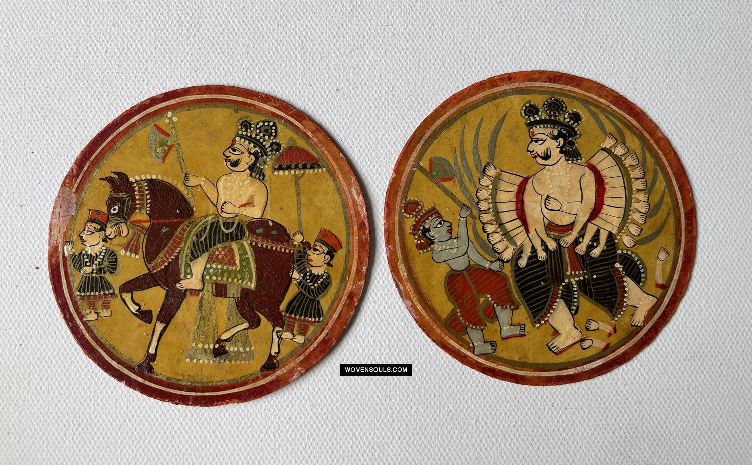 1384-G TWO Large Antique Lacquered Ganjifa Playing – WOVENSOULS Antique ...