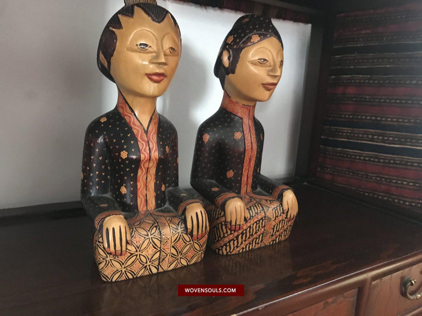 1429 Javanese Batik on Wood - King & Queen Figures - Antique Art ...
