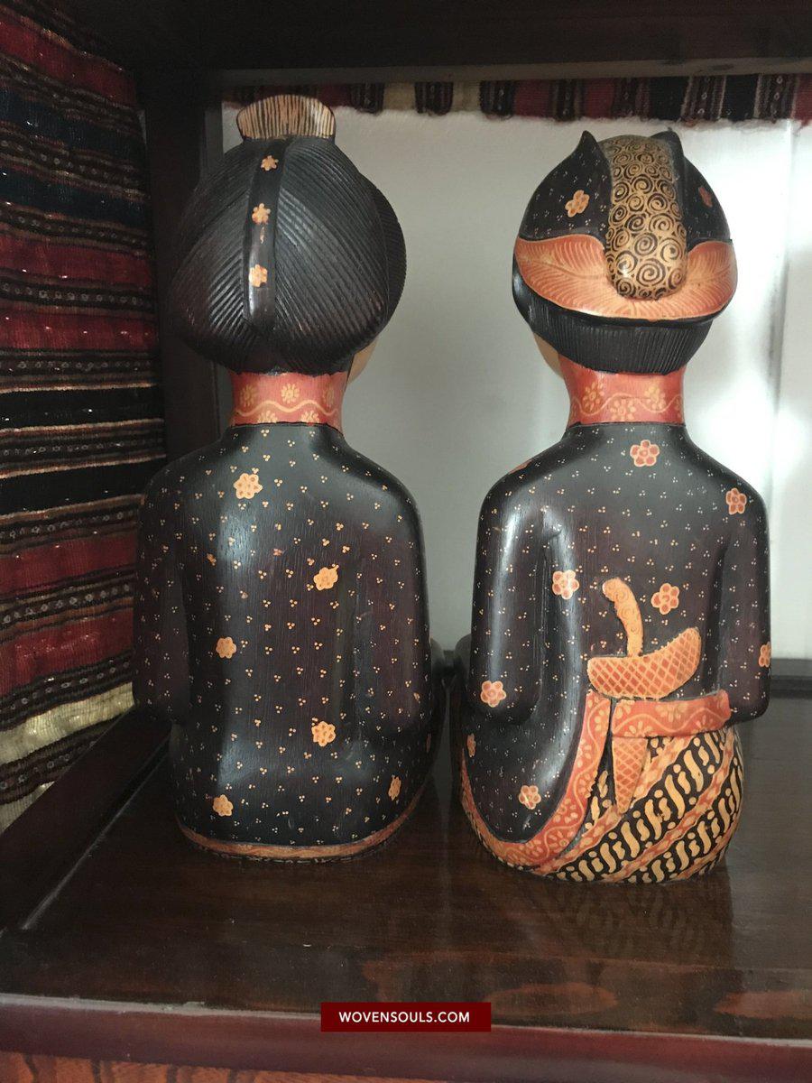 1429 Javanese Batik on Wood - King & Queen Figures - Antique Art ...
