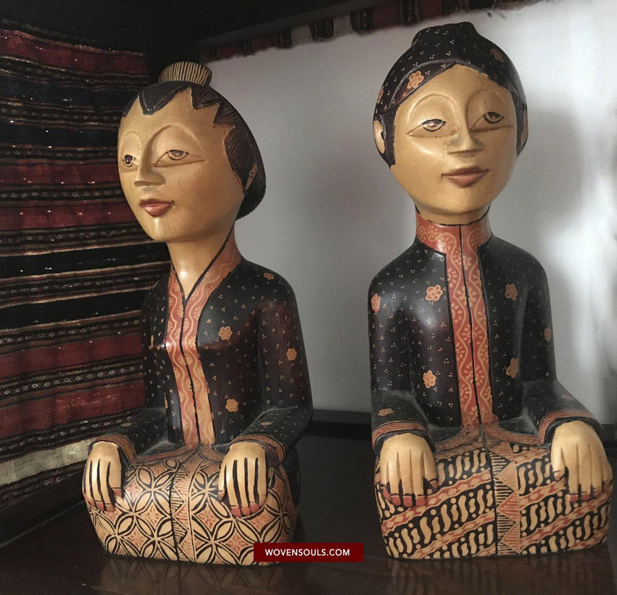 1429 Javanese Batik on Wood - King & Queen Figures - Antique Art ...