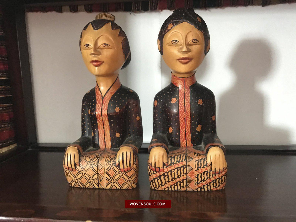 1429 Javanese Batik on Wood - King & Queen Figures - Antique Art ...
