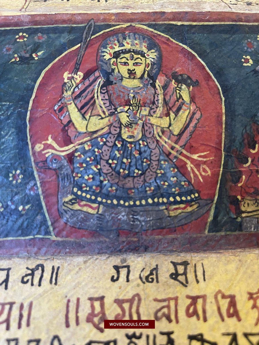 1499 An Important Ancient Hindu Manuscript Scroll with Paintings devoted to Devi Puja ...