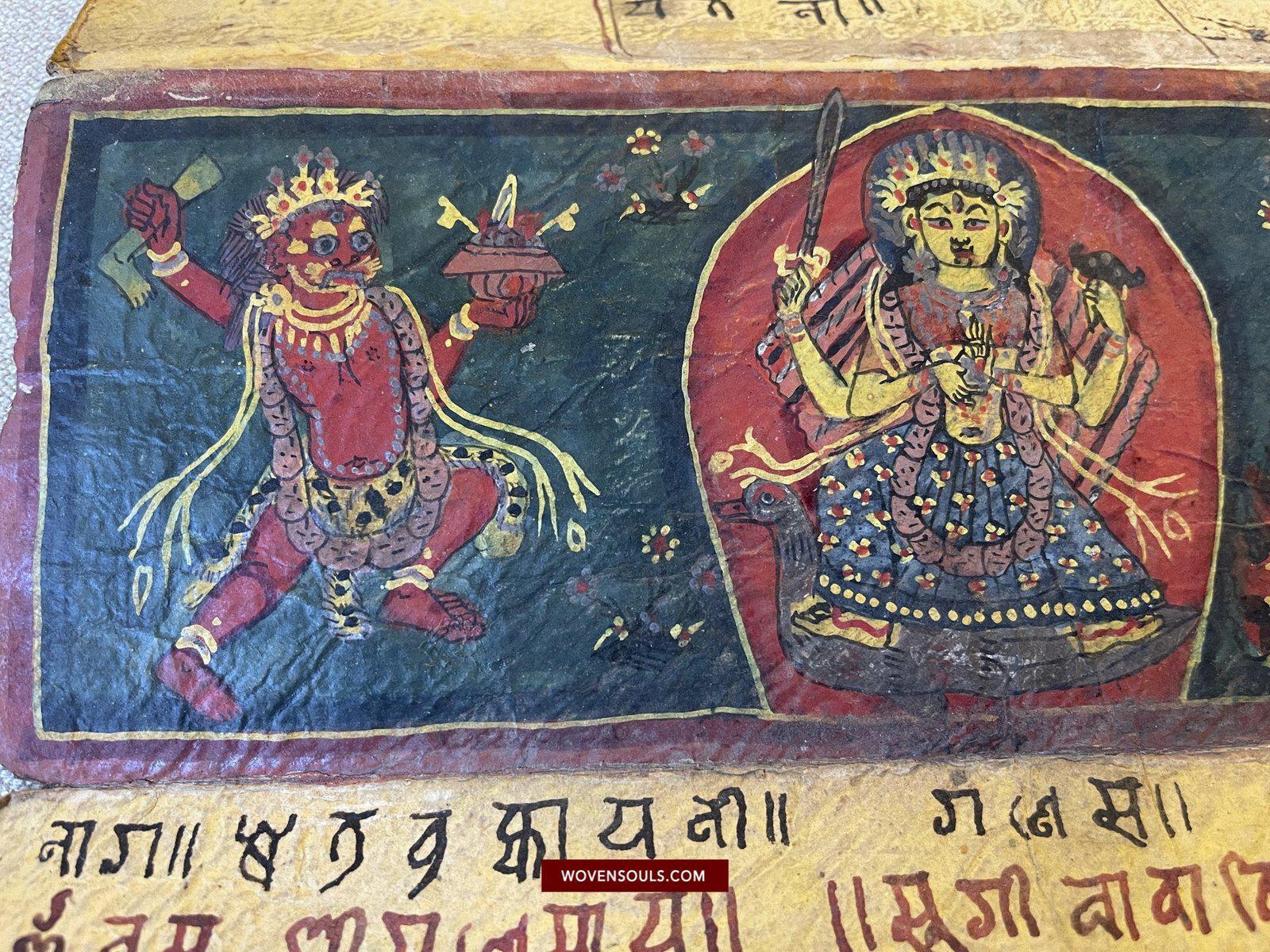 1499 An Important Ancient Hindu Manuscript Scroll with Paintings devoted to Devi Puja ...