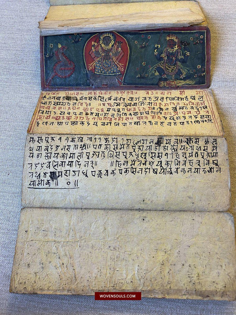 1499 An Important Ancient Hindu Manuscript Scroll with Paintings devoted to Devi Puja ...