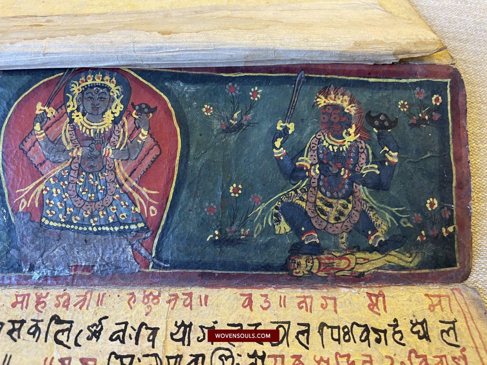 1499 An Important Ancient Hindu Manuscript Scroll with Paintings devoted to Devi Puja ...