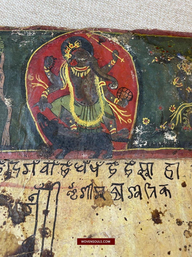 1499 An Important Ancient Hindu Manuscript Scroll with Paintings devoted to Devi Puja ...