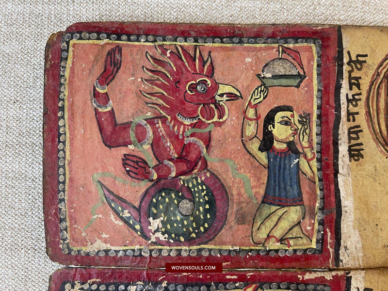 1500 Antique Hindu Manuscript Scroll with Paintings - Protective ...