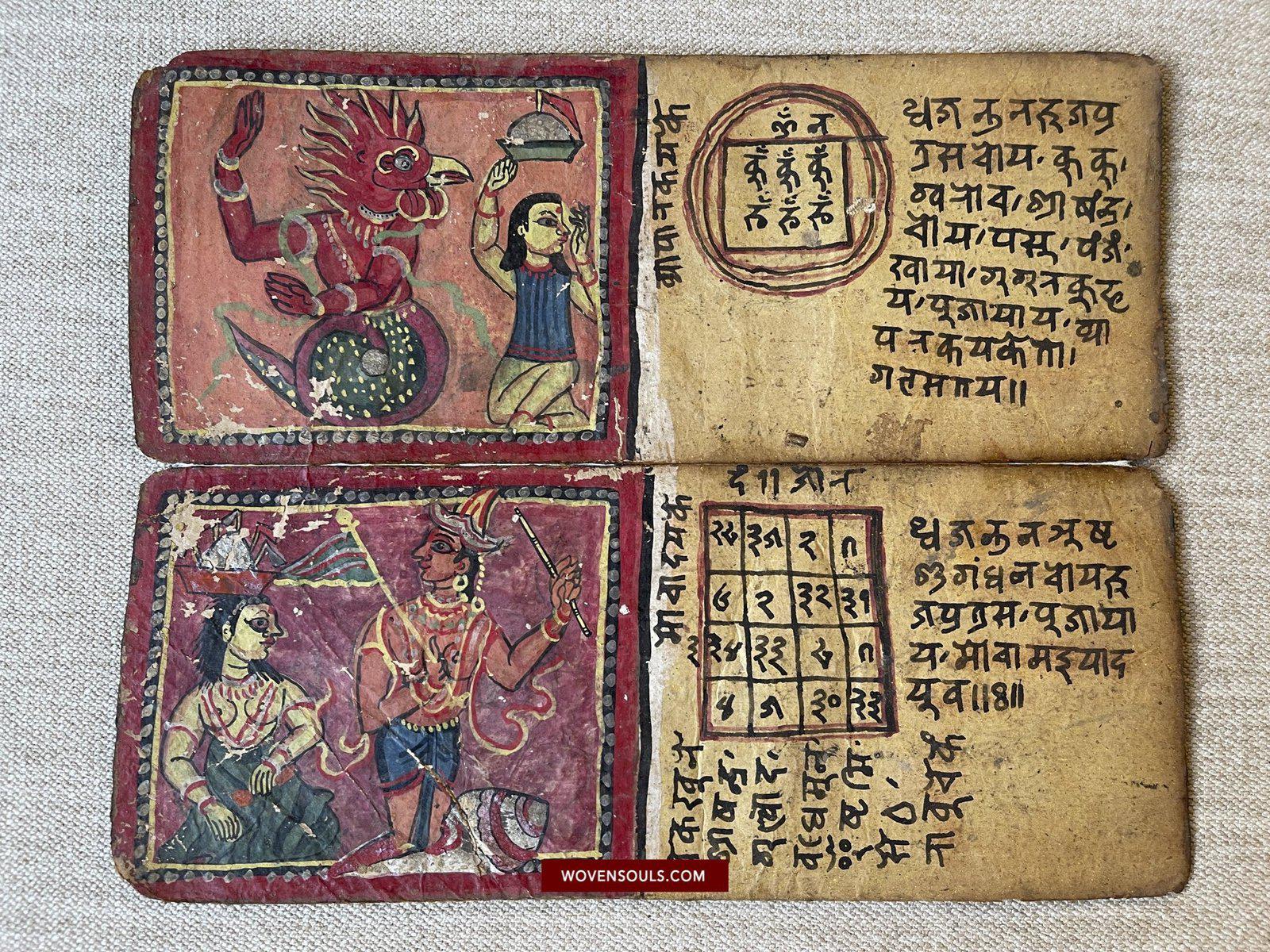 1500 Antique Hindu Manuscript Scroll with Paintings - Protective ...
