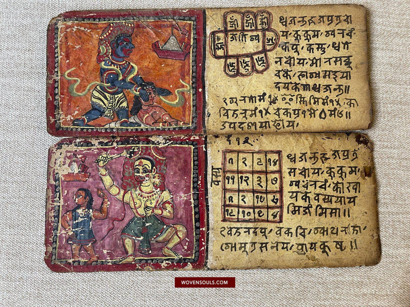 1500 Antique Hindu Manuscript Scroll with Paintings - Protective ...