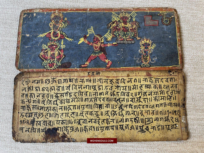 1500 Antique Hindu Manuscript Scroll with Paintings - Protective ...