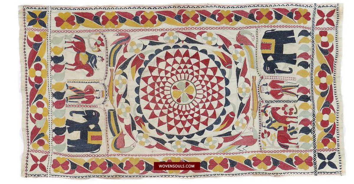 1502 SOLD Old Figurative Nakshi Kantha Embroidery - WOVENSOULS Antique ...