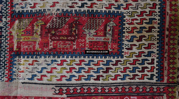 1713 Antique Caucasian Zoomorphic Zileh / Sileh Embroidered ...