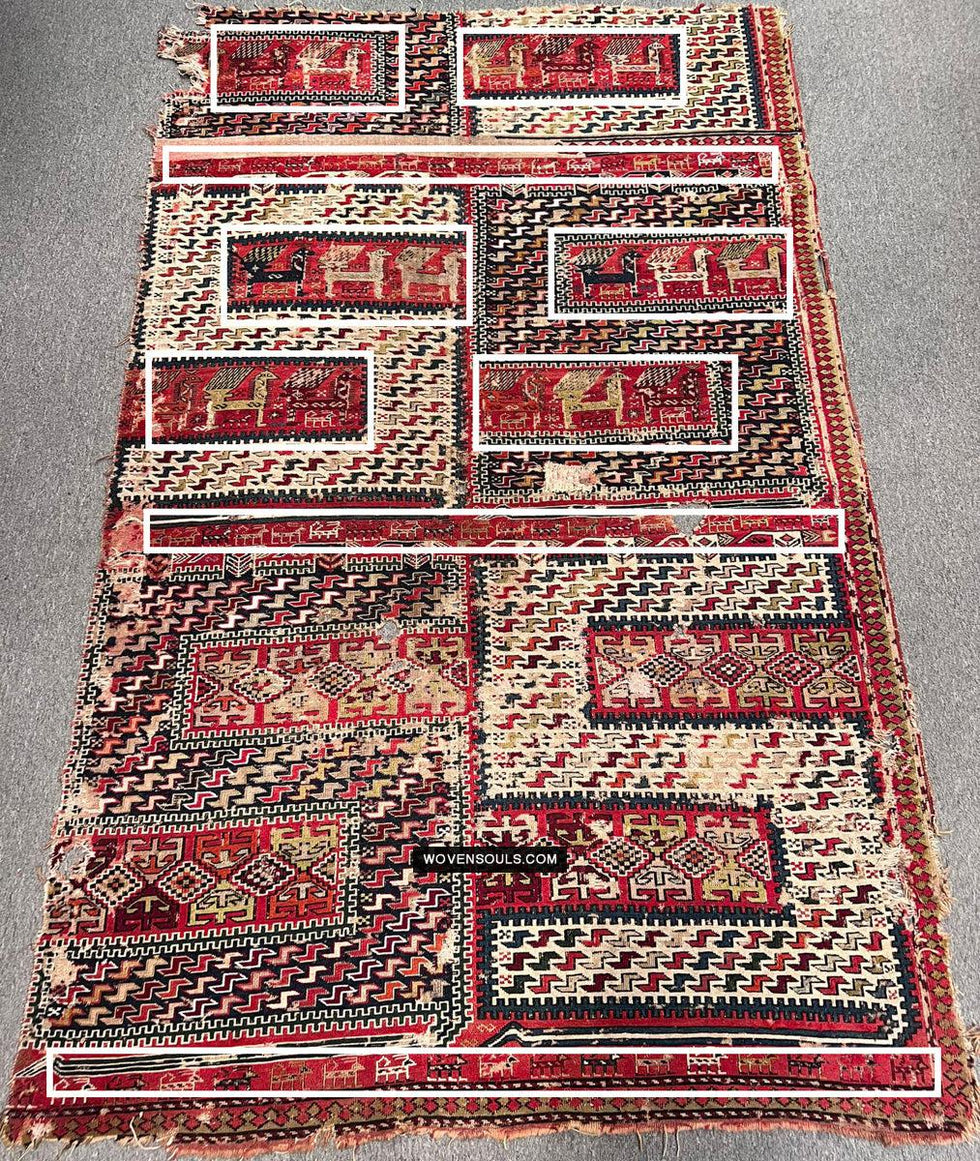 1713 Antique Caucasian Zoomorphic Zileh / Sileh Embroidered ...