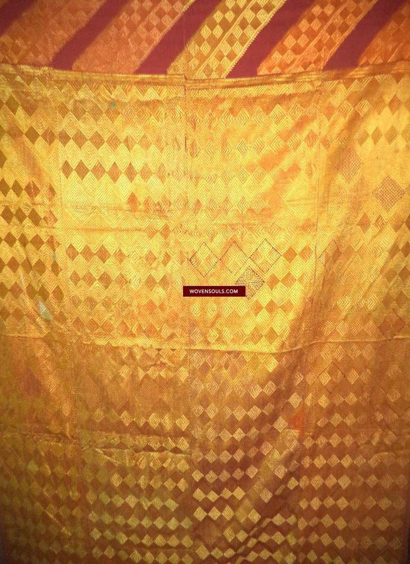549-B Vintage Golden Varida Bagh Phulkari - WOVENSOULS Antique Textiles & Art Gallery