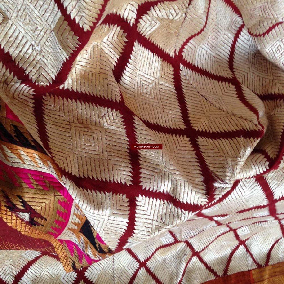 673 White Chand Bagh Lehariya Border Phulkari Indian - WOVENSOULS ...